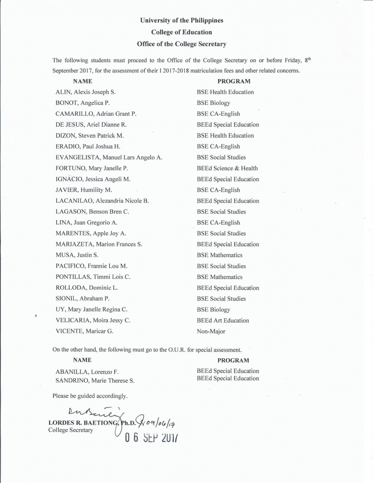 Students Who Need Form 5 (Re)Assessment – College of Education