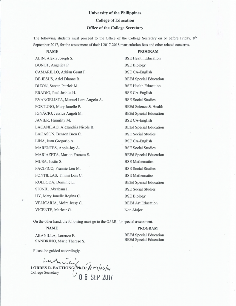 Students Who Need Form 5 (Re)Assessment – College of Education