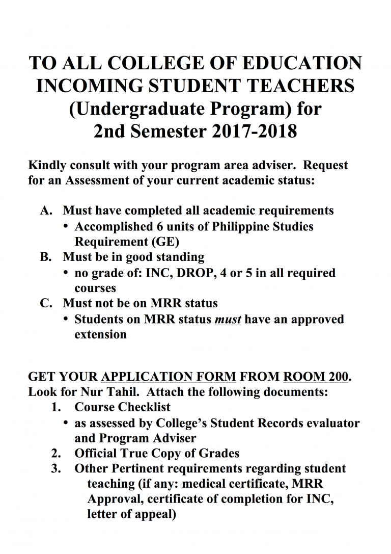 Student Teaching Application for 2nd Semester AY 2017-2018 – College of ...