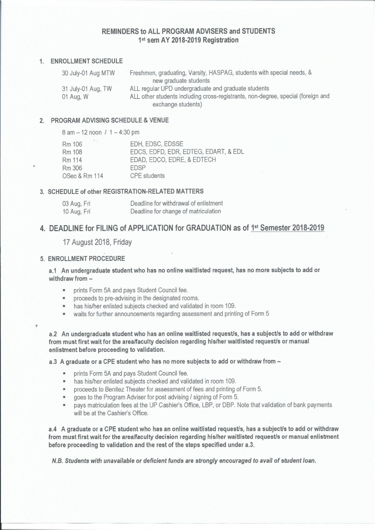 Reminders for Registration for 1st Sem AY 2018-2019 – College of Education