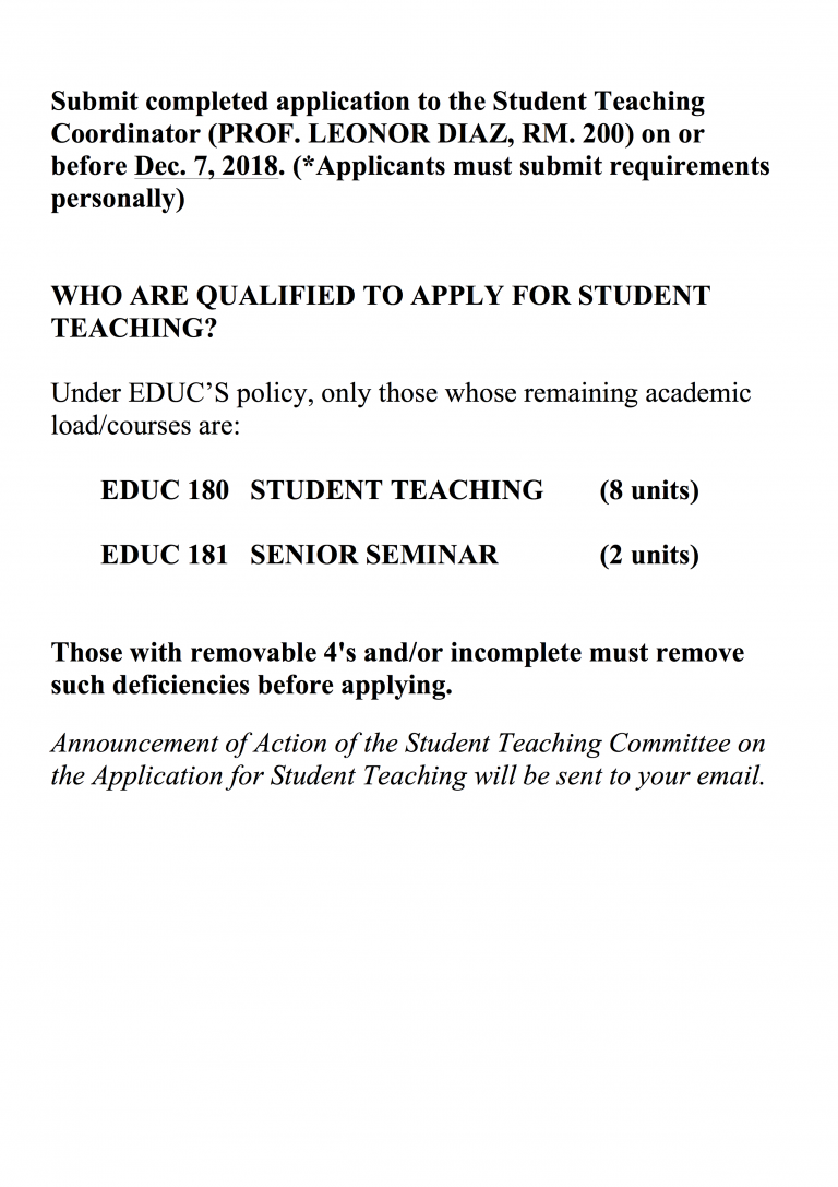 Student Teaching Application for 2nd Semester 2018-2019 – College of ...