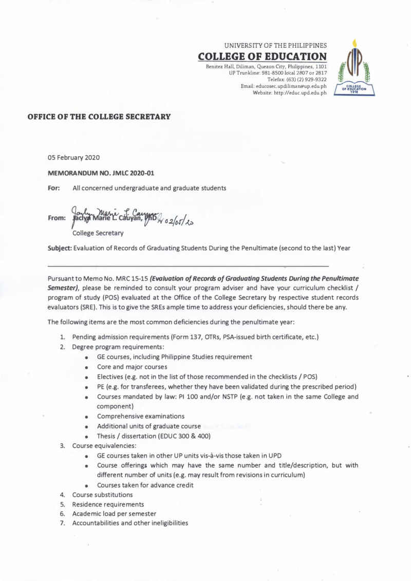 Evaluation of Records of Graduating Students – College of Education