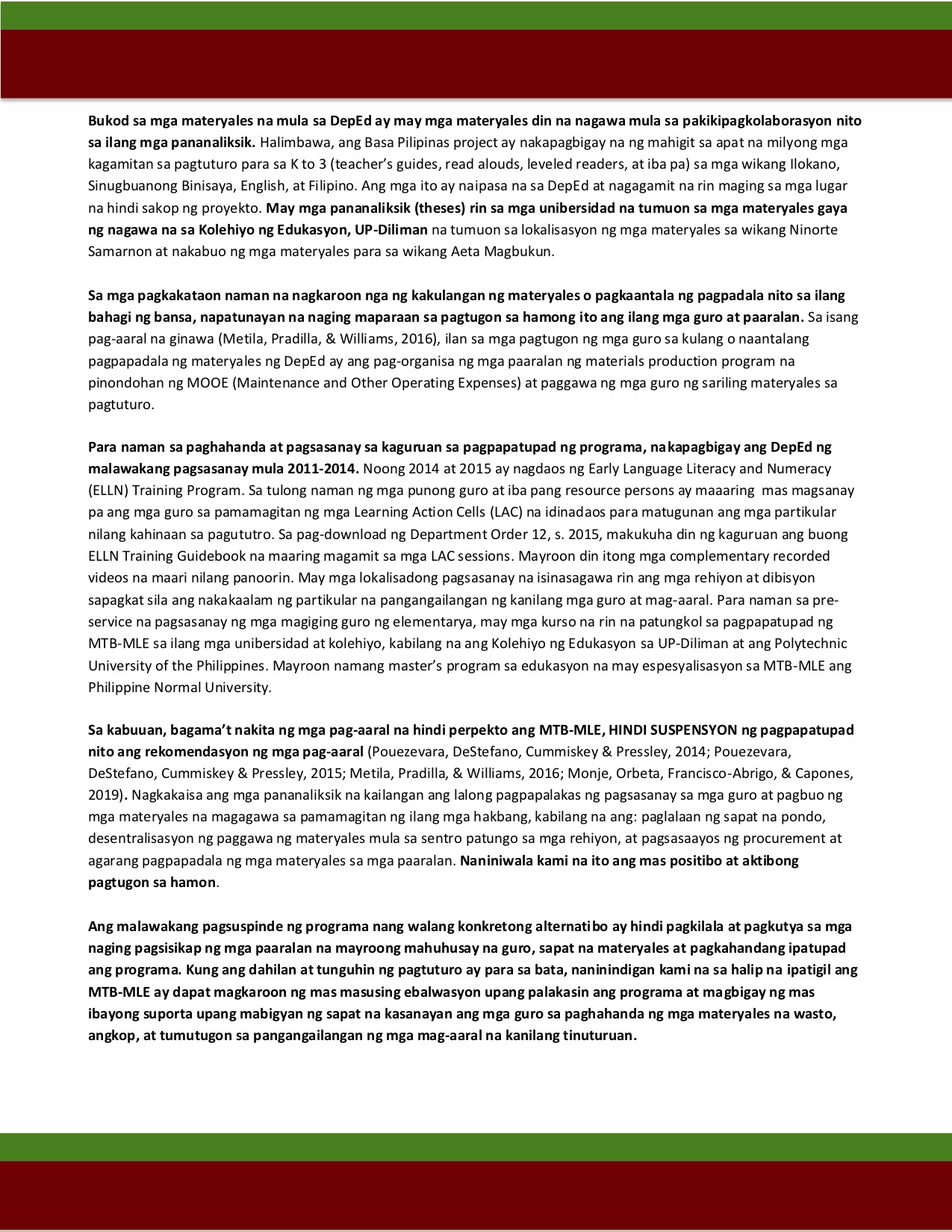 Pahayag ng Kaguruan ng UP Kolehiyo ng Edukasyon at UP Integrated School ...