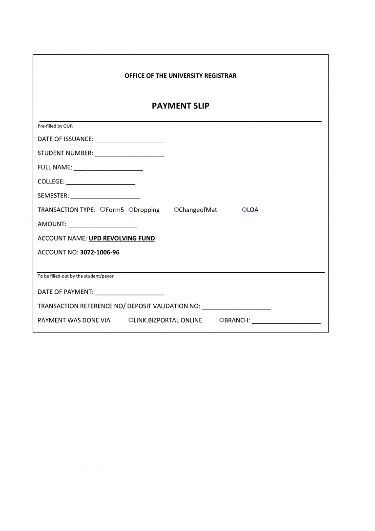 UPD Payment Process for Late Registration, CoM, and Dropping (OUR Memo ...