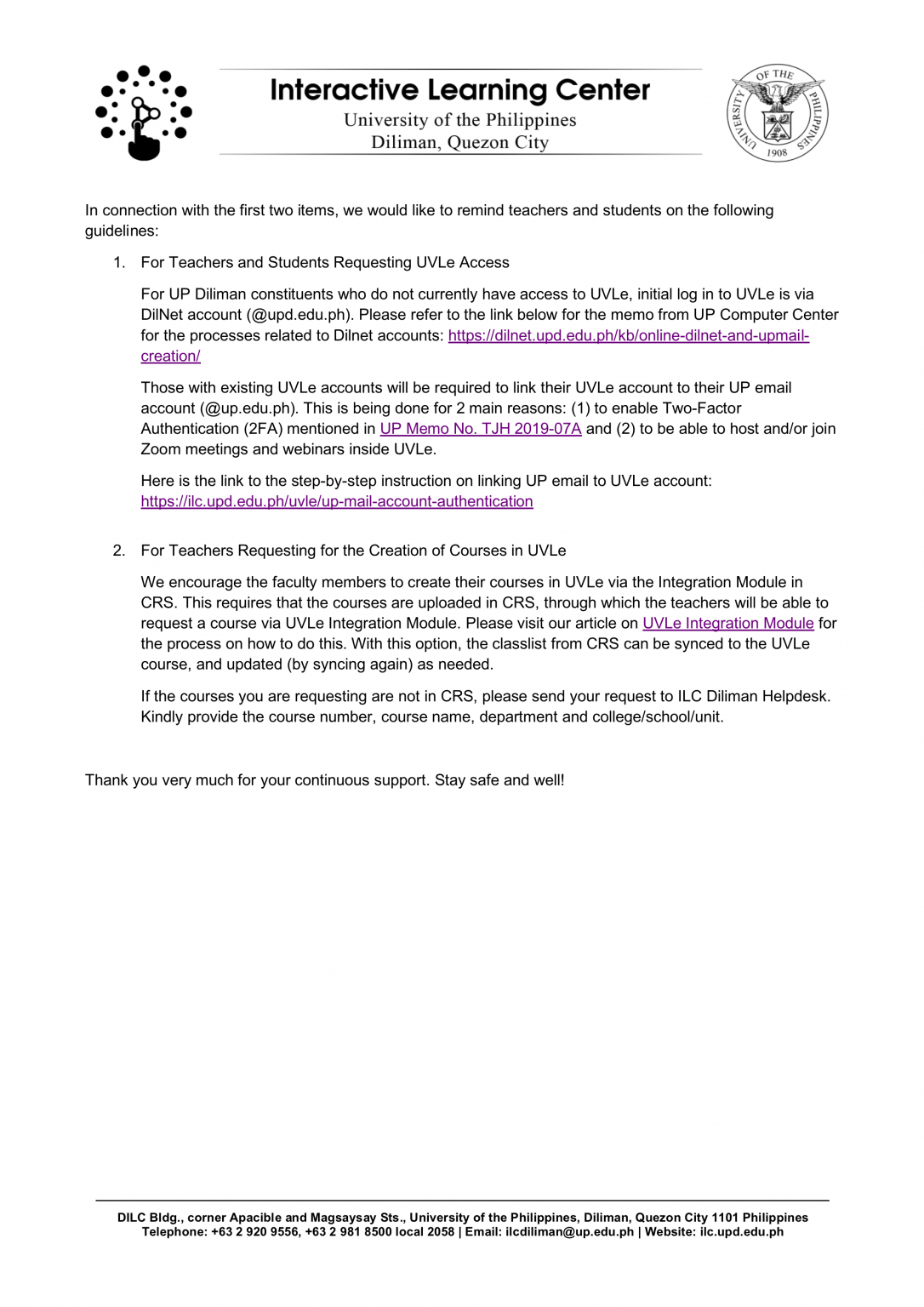 UVLe Training and Guidelines for Students and Teachers – College of ...