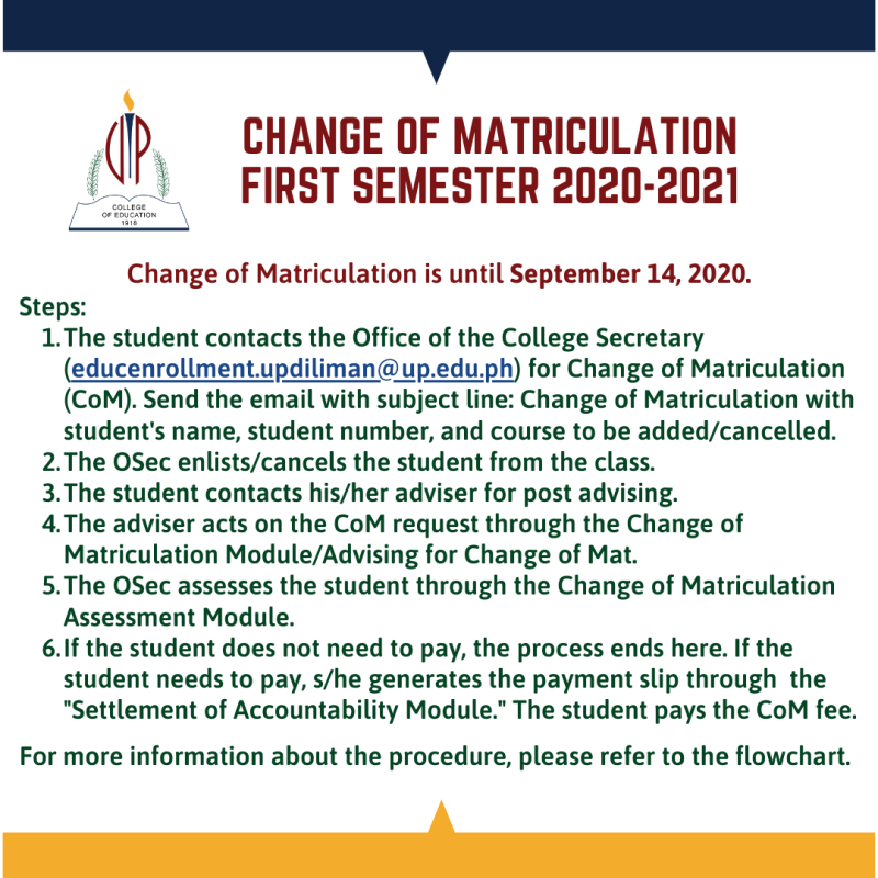Change of Matriculation Process for First Semester 2020-2021 – College ...
