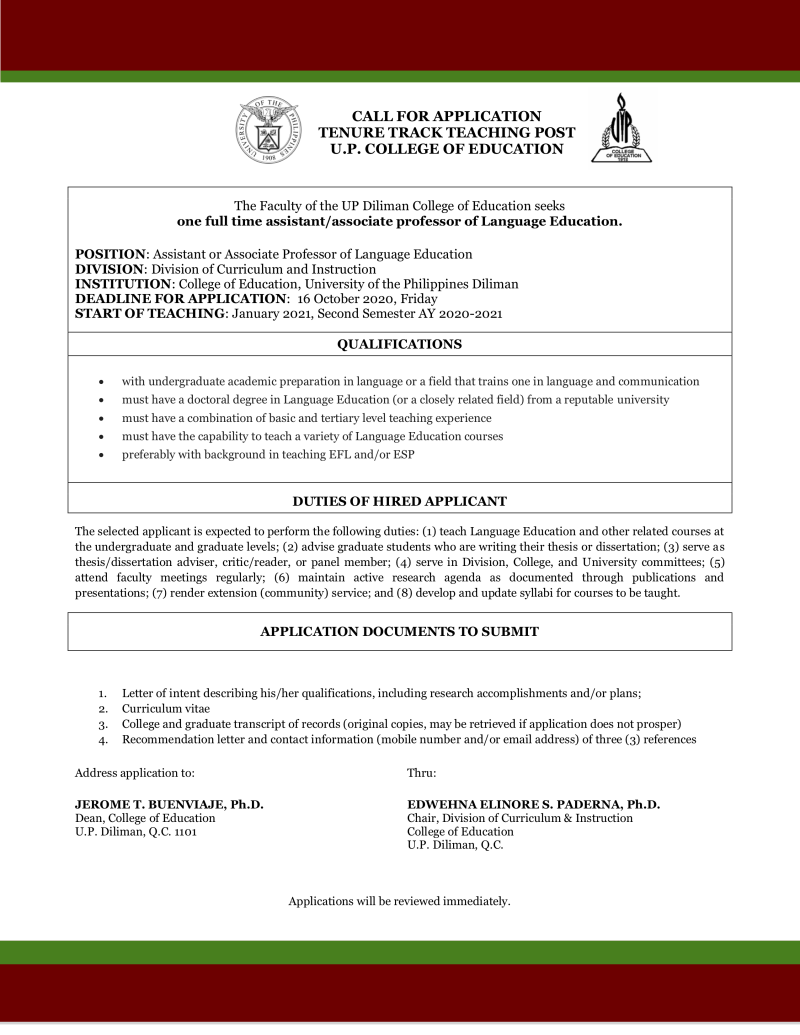 Call for Application: Full-Time Assistant/Associate Professor of ...