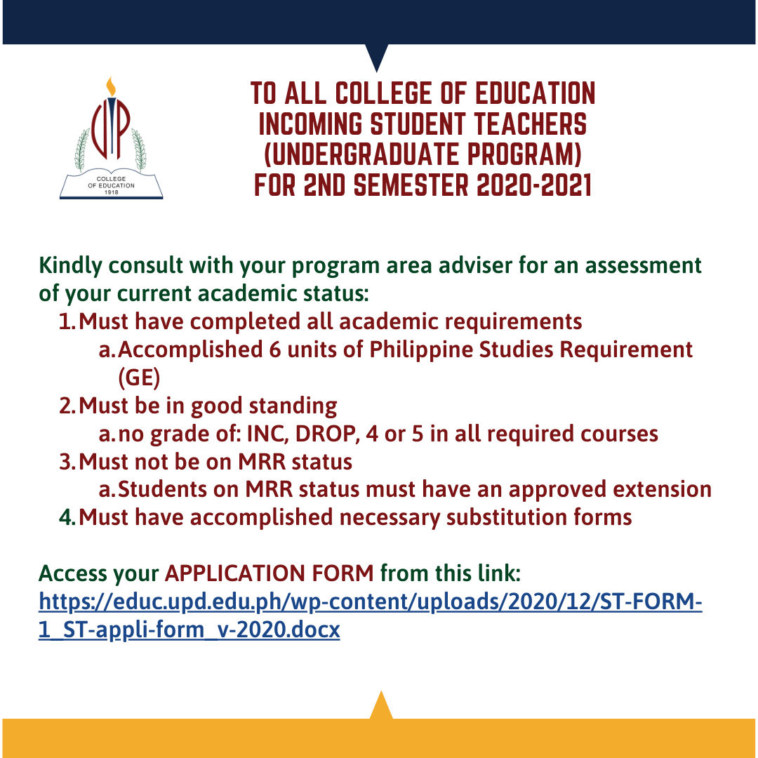 Application for Student Teaching for 2nd Semester AY 2020-2021 ...