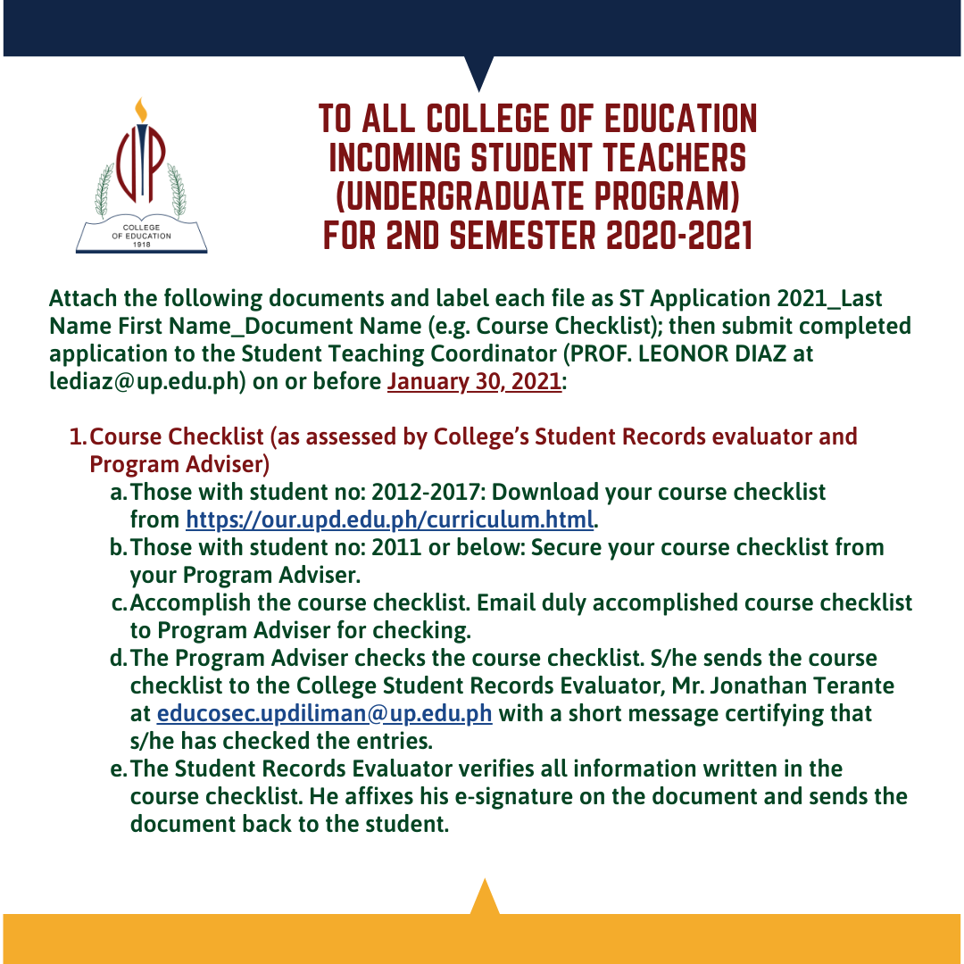 Application for Student Teaching for 2nd Semester AY 2020-2021 ...
