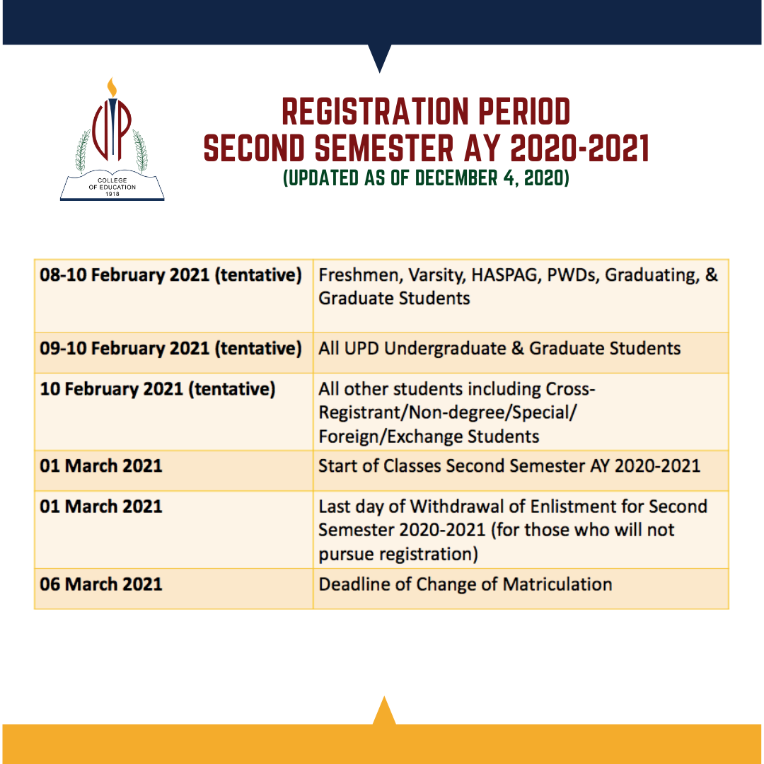 Important Dates for December 2020 – January 2021 and Pre-enlistment and ...
