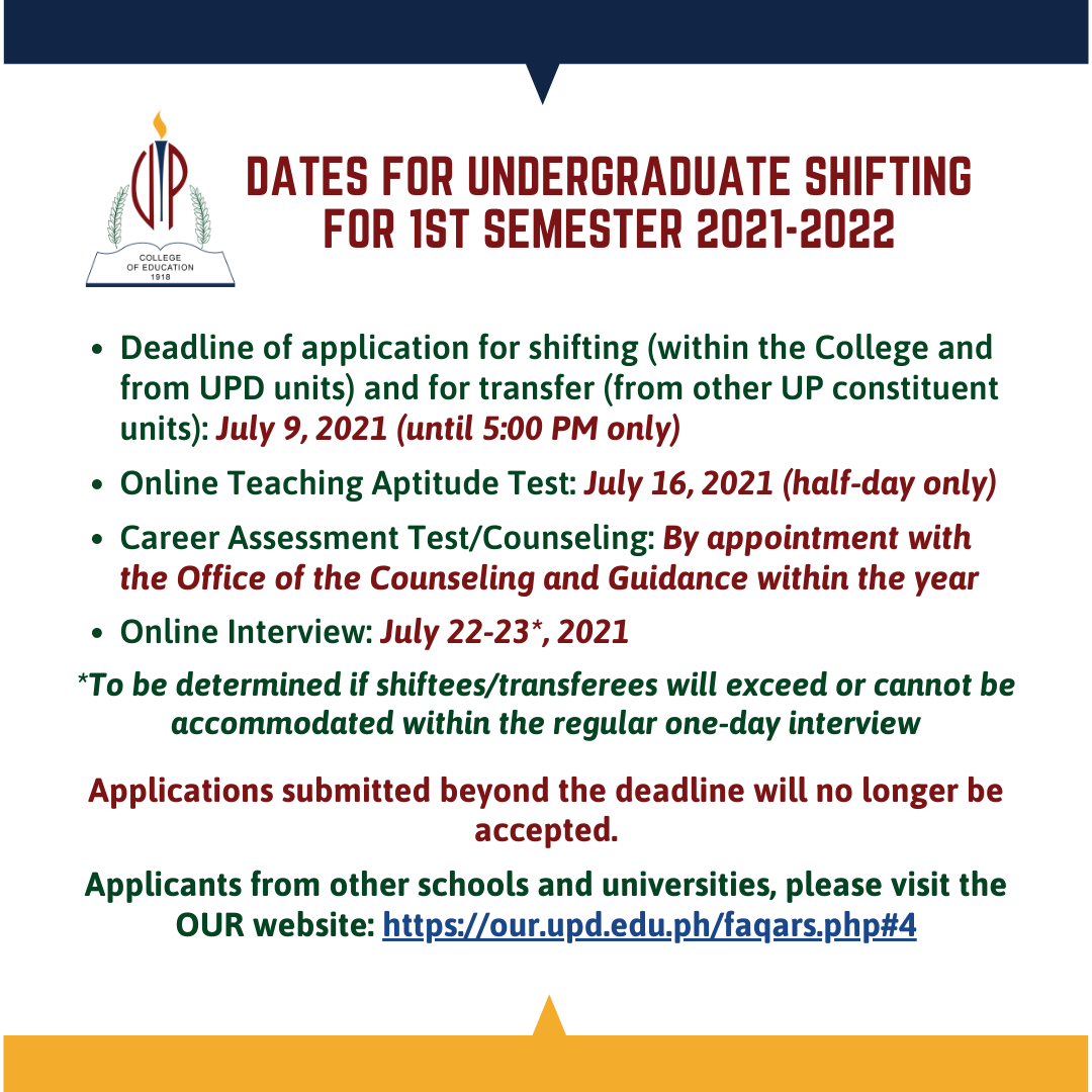 Application for Undergraduate Shifting/Transfer for 1st Semester 2021 ...