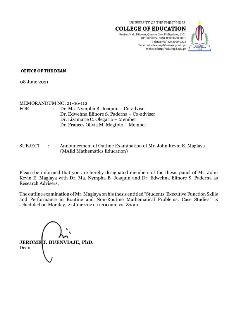 Announcement of Outline Examination of Mr. John Kevin E. Maglaya (MAEd ...
