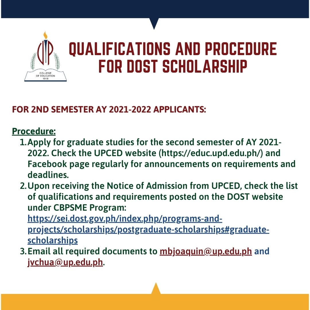 DOST Scholarships for 1st Semester 2021-2022 – College of Education