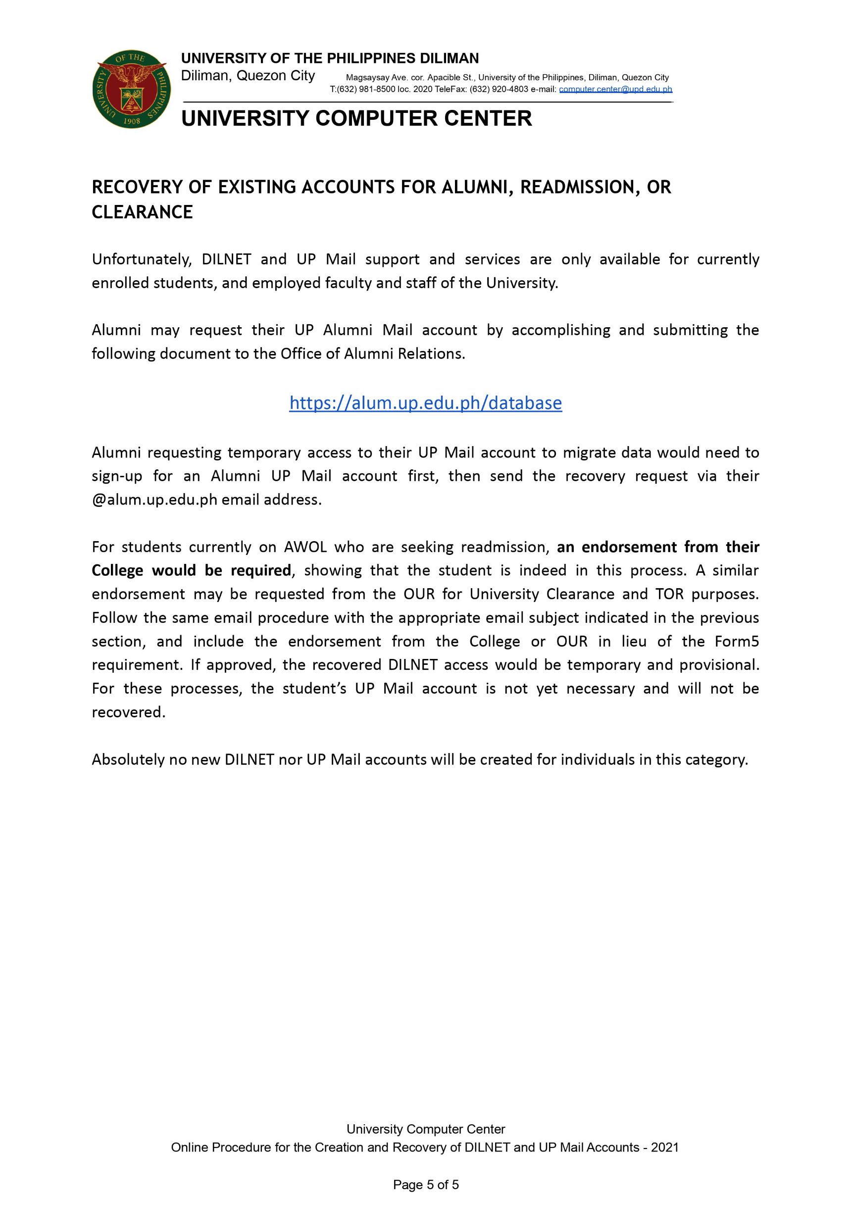 Online Procedure for Creation of DILNET and UP Mail Accounts – College ...
