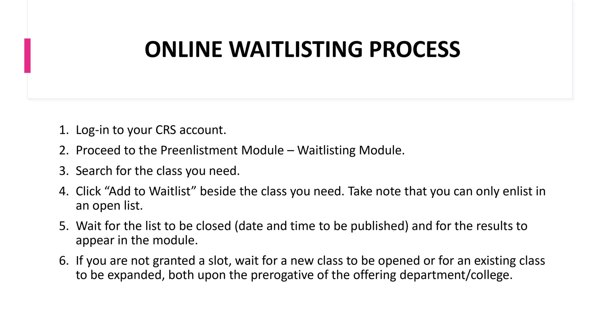 Online Waitlisting Process for Second Semester AY 2021-2022 – College of Education
