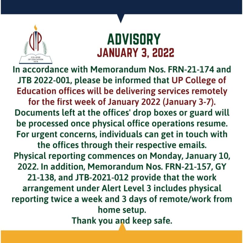 Advisory | January 3, 2022 – College of Education