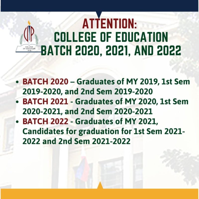 Attention: College of Education Batch 2020, 2021, and 2022 – College of ...