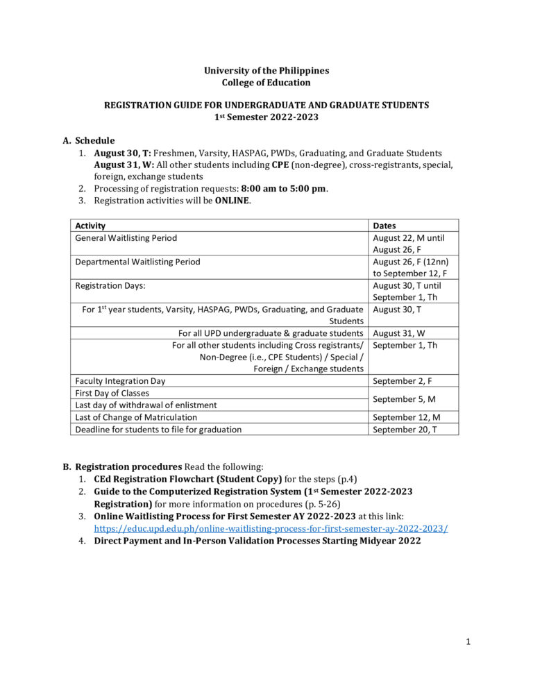Registration Guide for Undergraduate and Graduate Students | Semester 1 ...