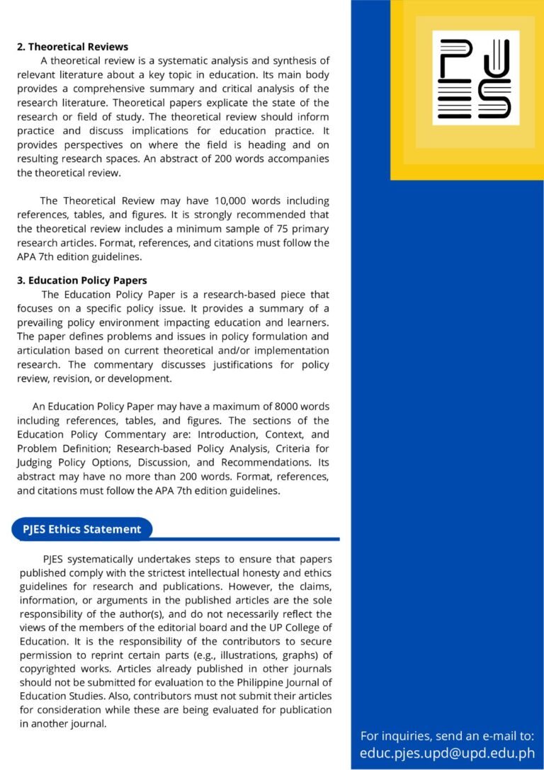 Call for Papers by the Philippine Journal of Education Studies (PJES ...