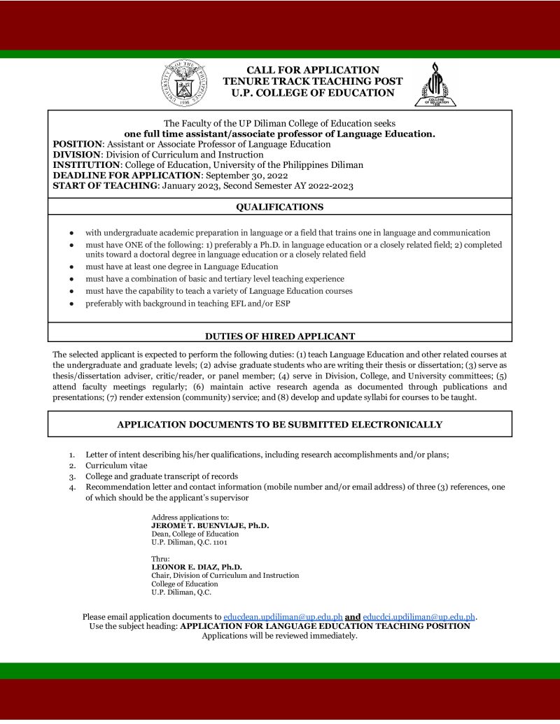 Call for Applications: Full Time Assistant/Associate Professor of ...