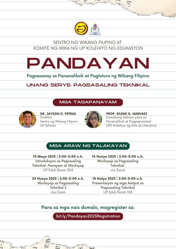 Pandayan: Pagsasanay sa Pananaliksik at Pagtuturo ng Wikang Filipino ...