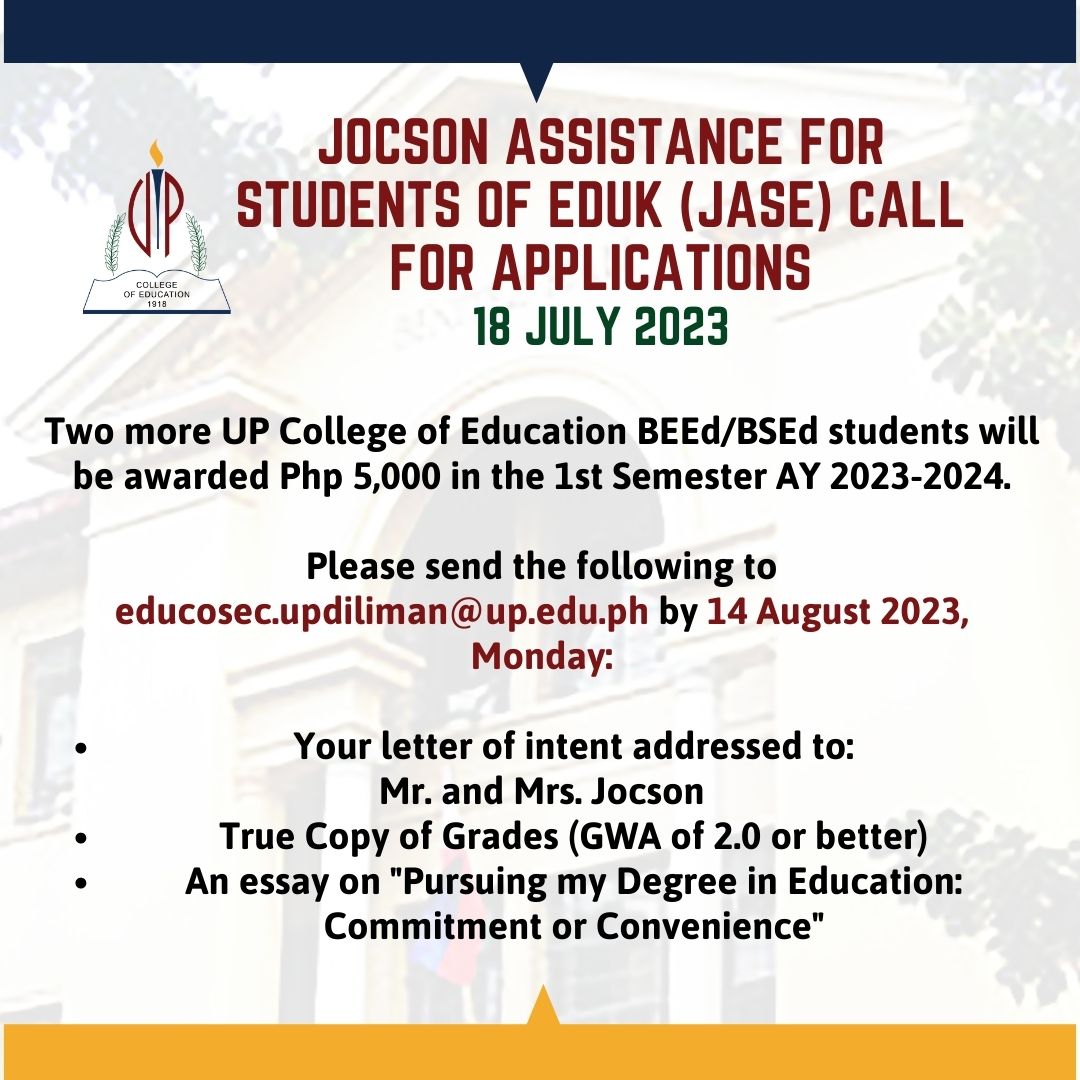 Jocson Assistance for Students of Eduk (JASE) Call for Applications for ...