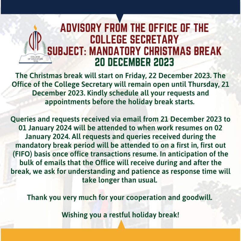 [Advisory from the Office of the College Secretary re Mandatory ...