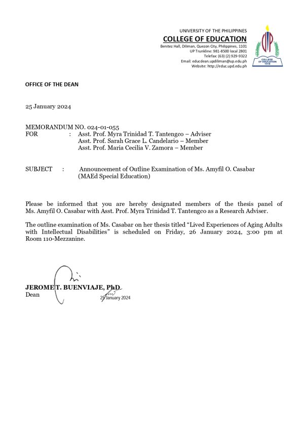 Announcement of Outline Examination of Ms. Amyfil O. Casabar (MAEd ...