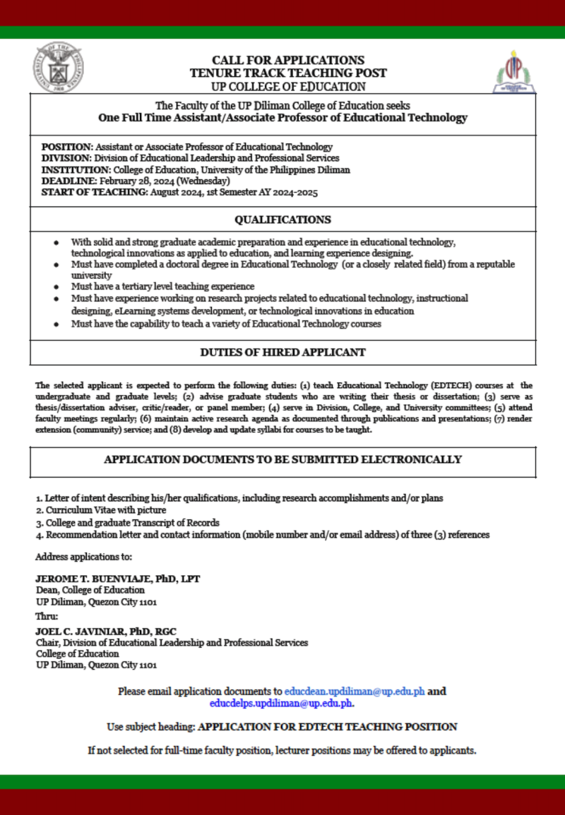 Call for Applications: Full Time Assistant/Associate Professor of ...