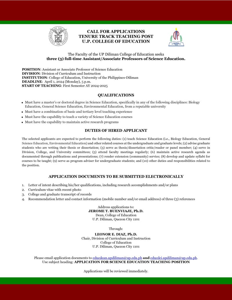 Call for Applications: Full Time Assistant/Associate Professors of ...