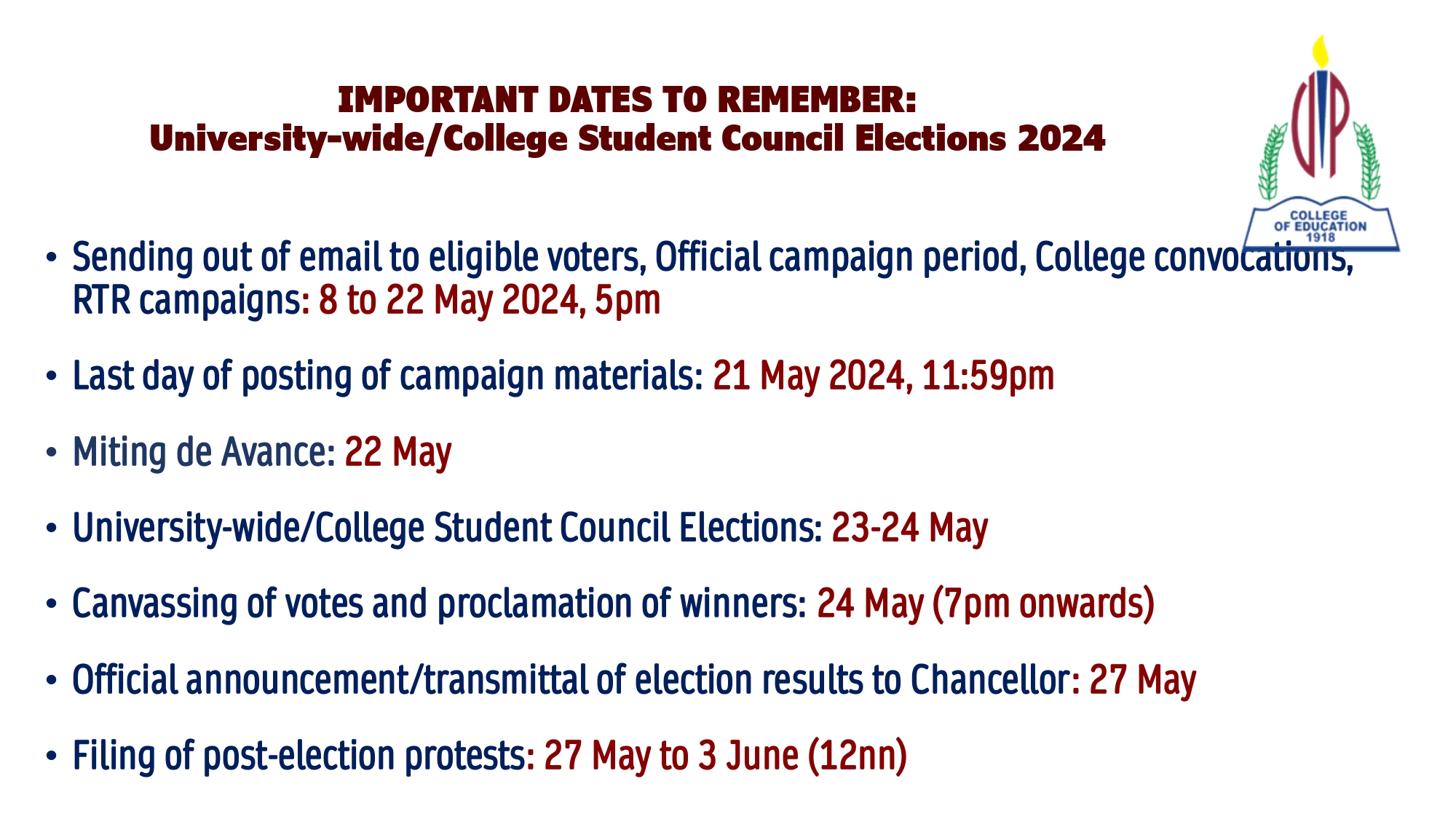 Filing of Candidacy for College of Education Student Council Elections ...