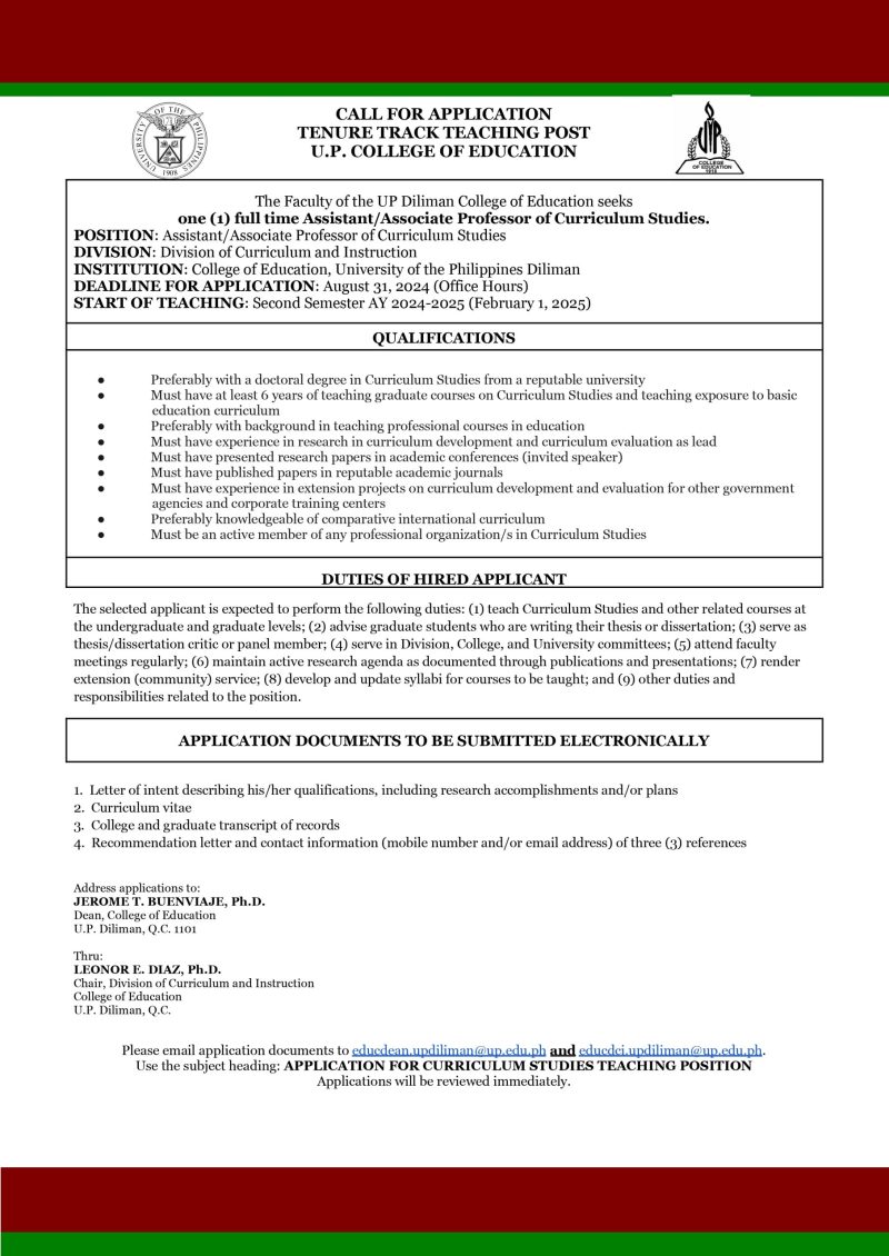 Call For Applications Full Time Assistant Associate Professor Of