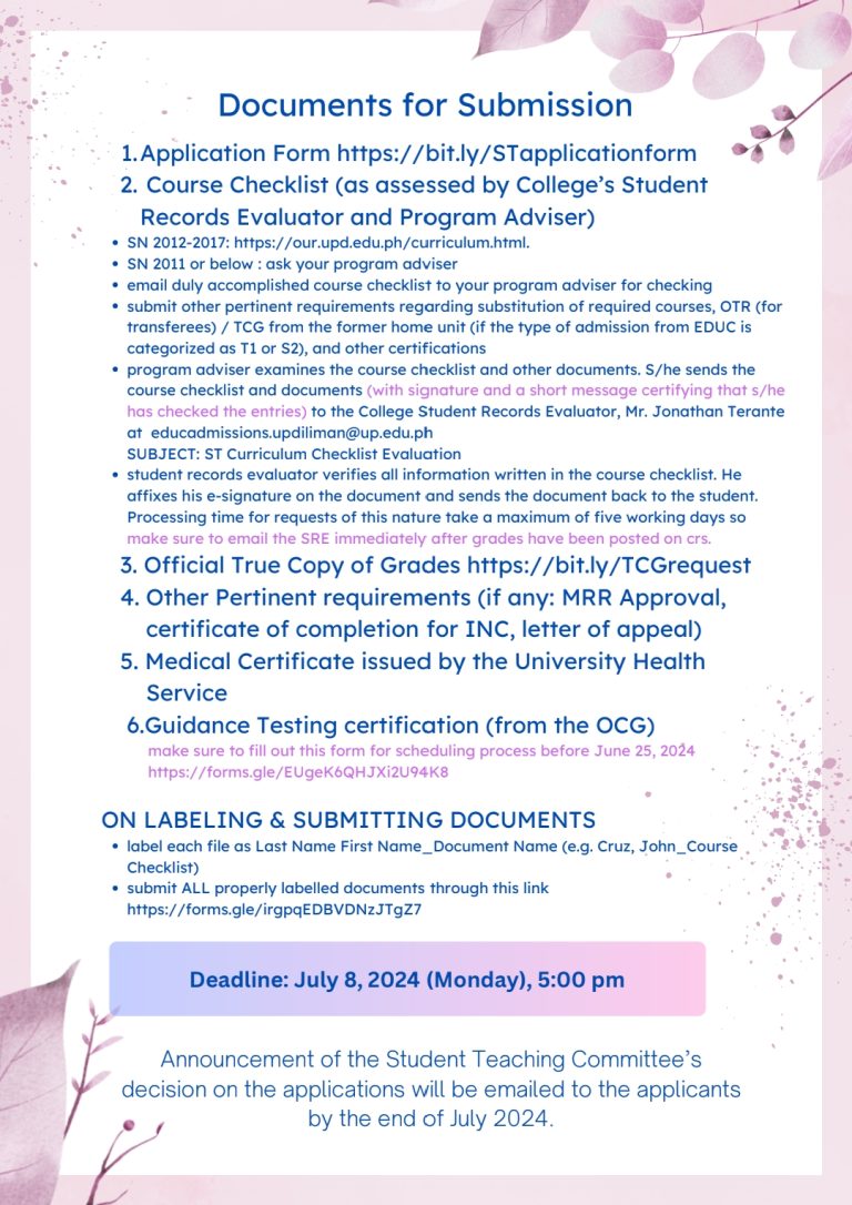 Application for Student Teaching, Undergraduate Program, 1st semester ...