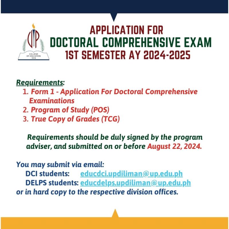 ATTENTION: PhD students who will take the Doctoral Comprehensive Examinations this 1st Semester ...