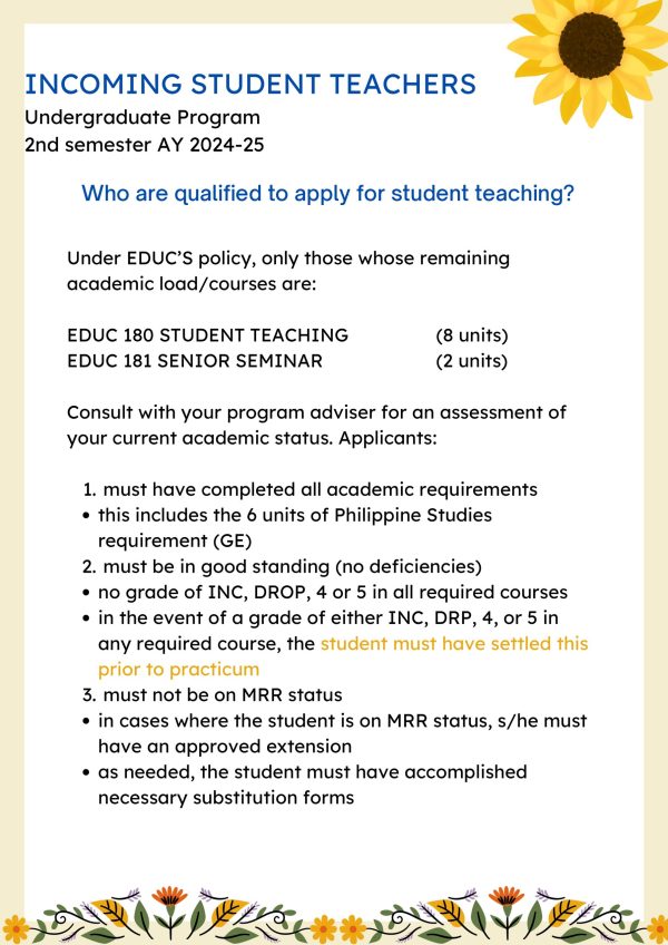 Student Teaching Application for Sem 2, AY 2024-2025 – College of Education
