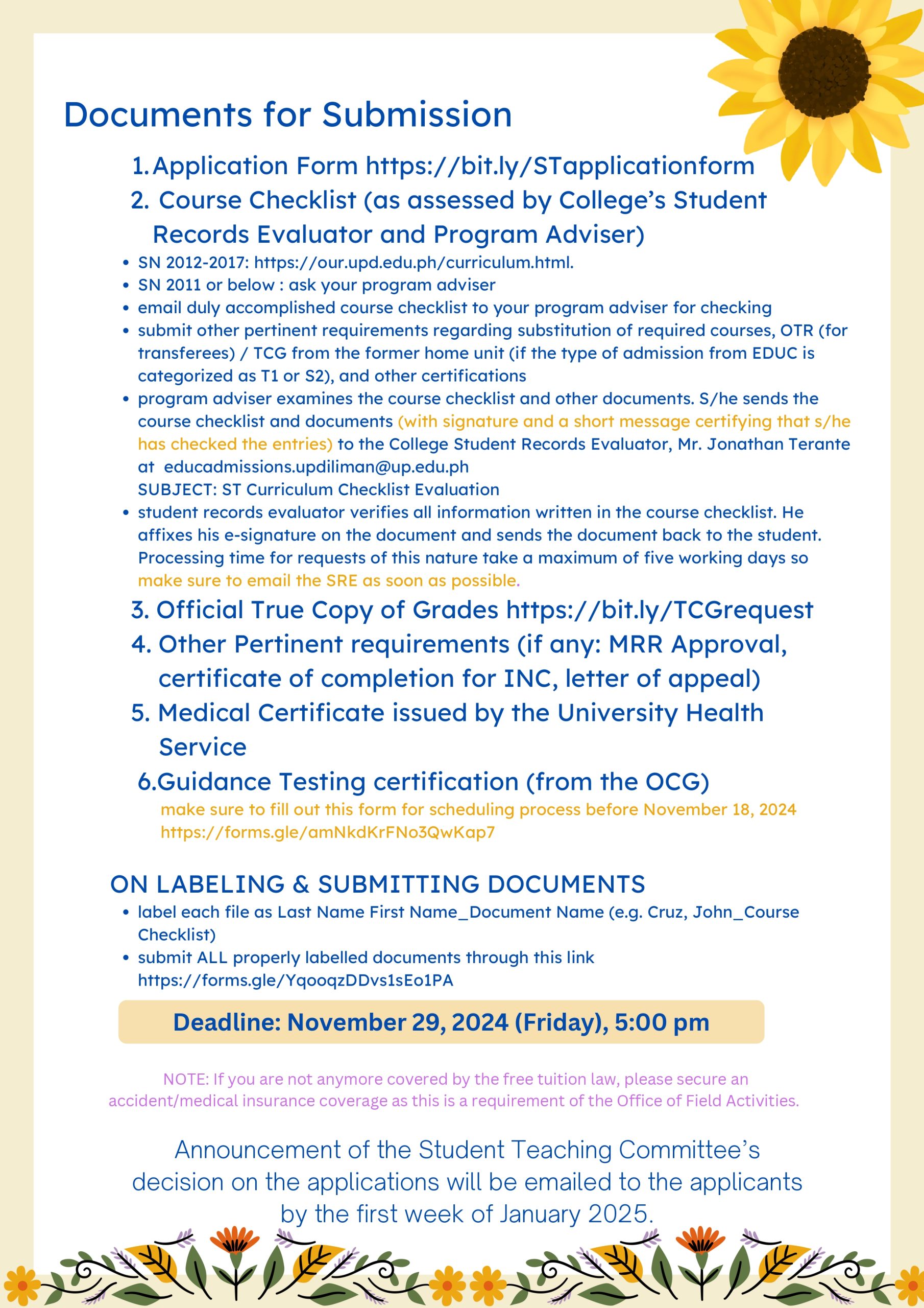 Student Teaching Application for Sem 2, AY 2024-2025 – College of Education