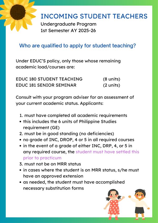 Student Teaching Application for First Semester, AY 2025-2026 – College of Education